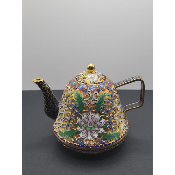 Accents | Vintage Cloisonne Decorated Miniature Teapot Concave Convex ...